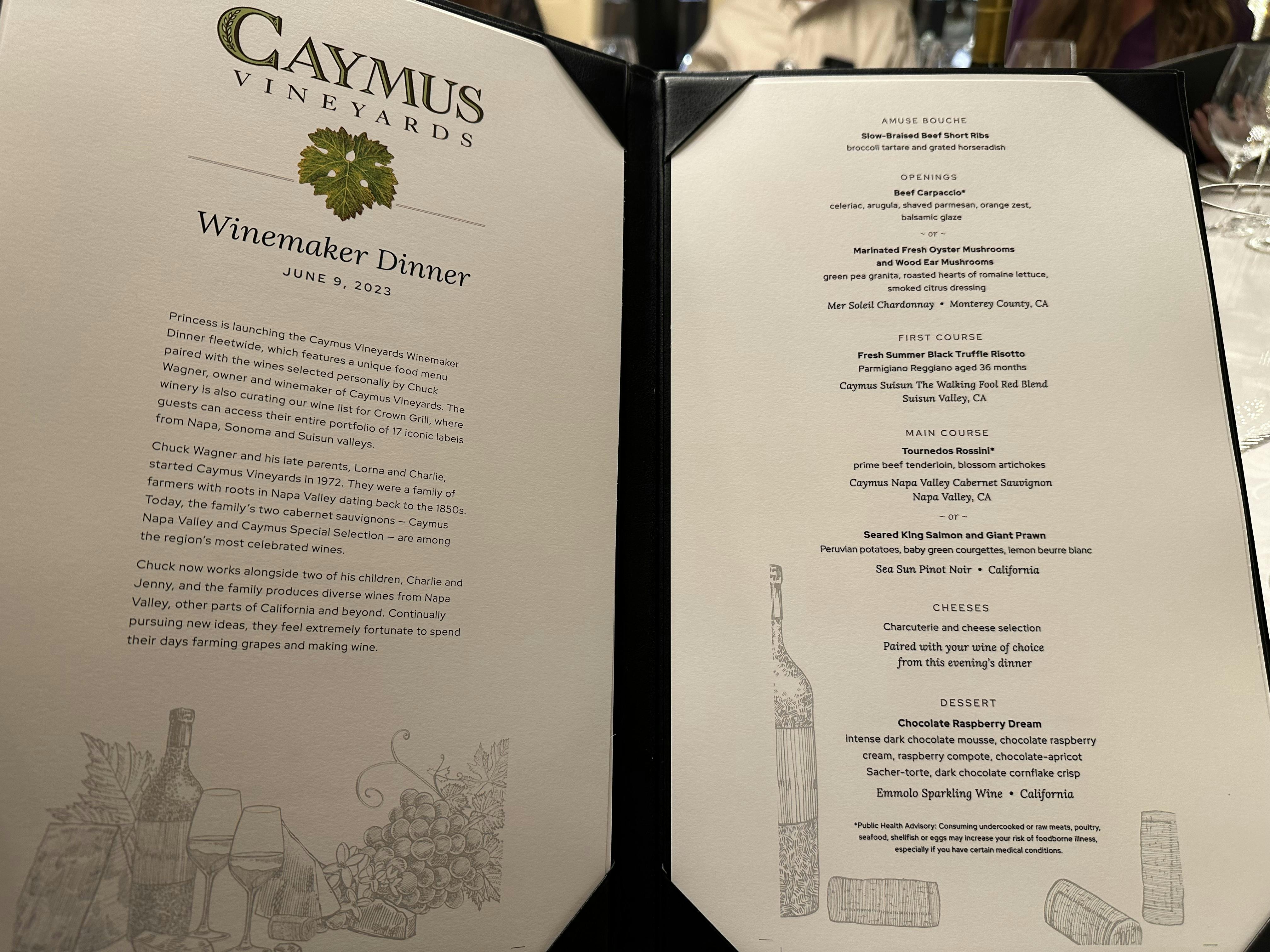 Caymus Vineyards Wine Dinner on Princess Cruises