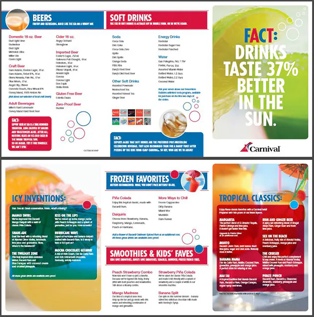 Carnival Miracle Drink Menu Carnival Cruise Bar Menu