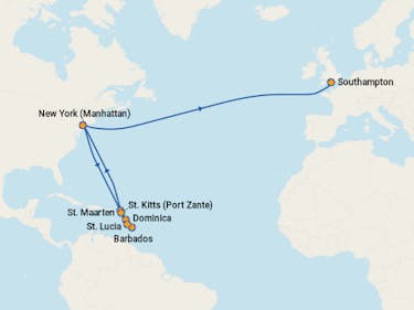 Cunard Queen Mary 2 (QM2) Cruise Itinerary to Caribbean on November 26 ...