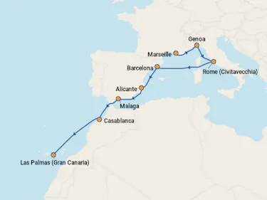 Costa Pacifica Cruise Itinerary to Transatlantic on December 15, 2026